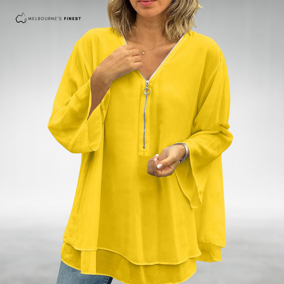 Rachelle™ Women's V-Neck Zipped Top – Melbourne's Finest