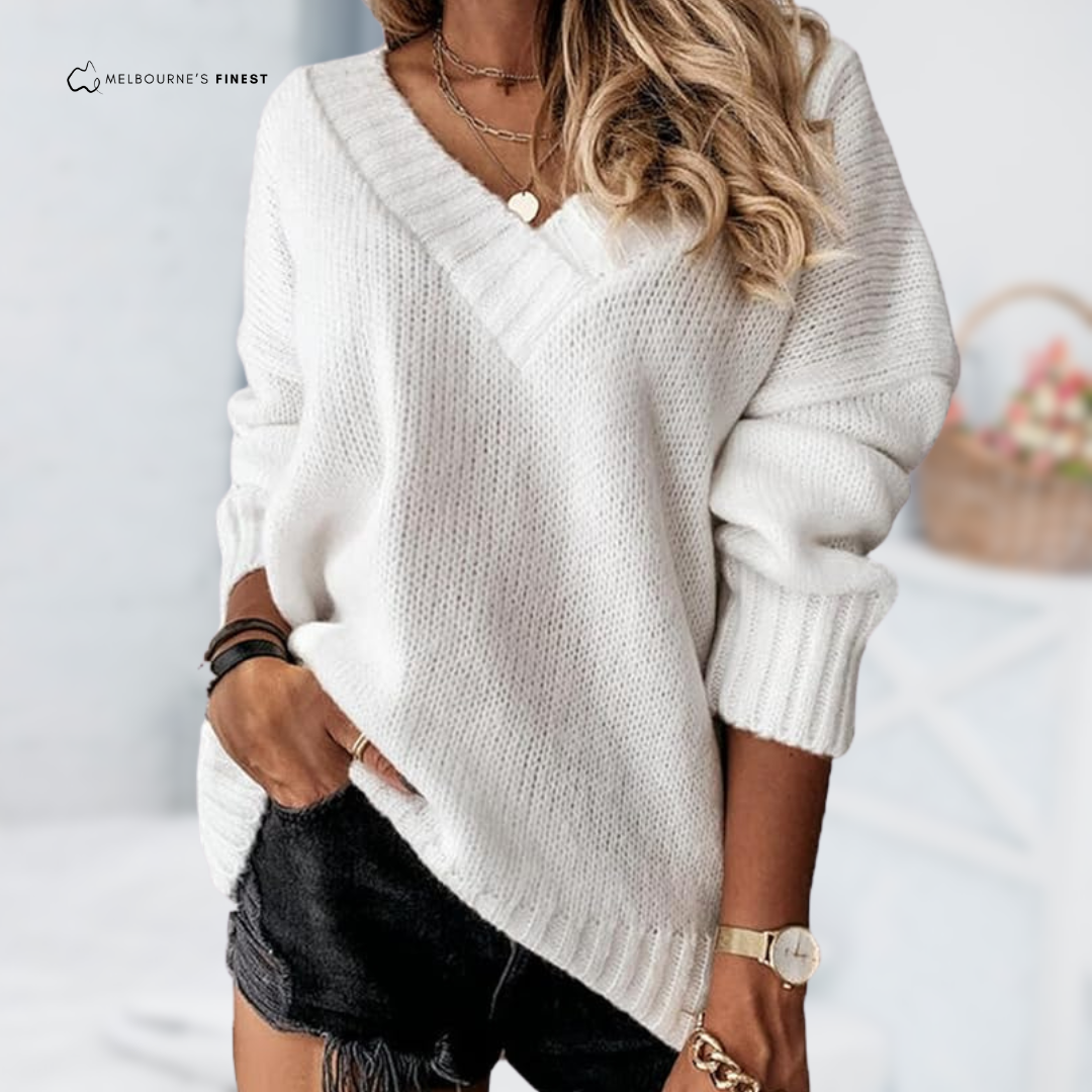Rhea™ Elegant V-Neck Sweater – Melbourne's Finest
